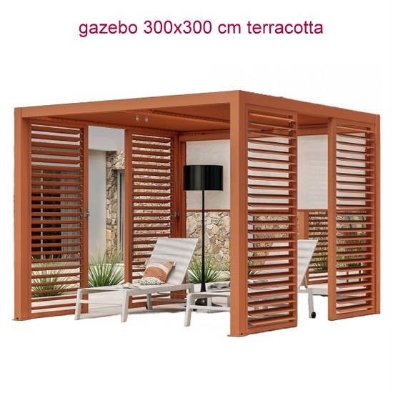 Gazebo bioclimatico disponibile in 3 dimensioni in alluminio colore blu ...