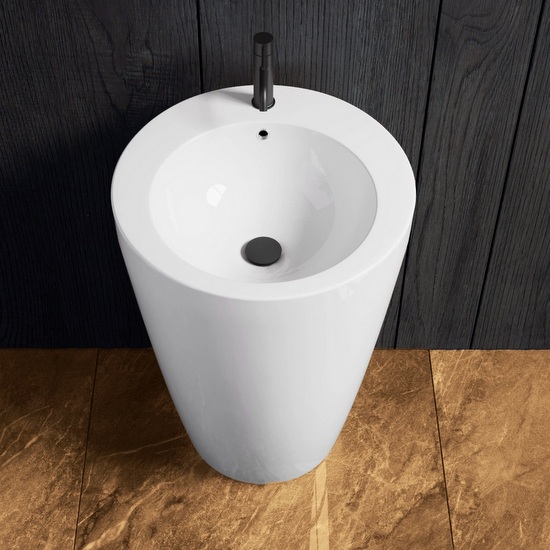Lavandino in ceramica bianco lucido 52xH86 cm installazione ...