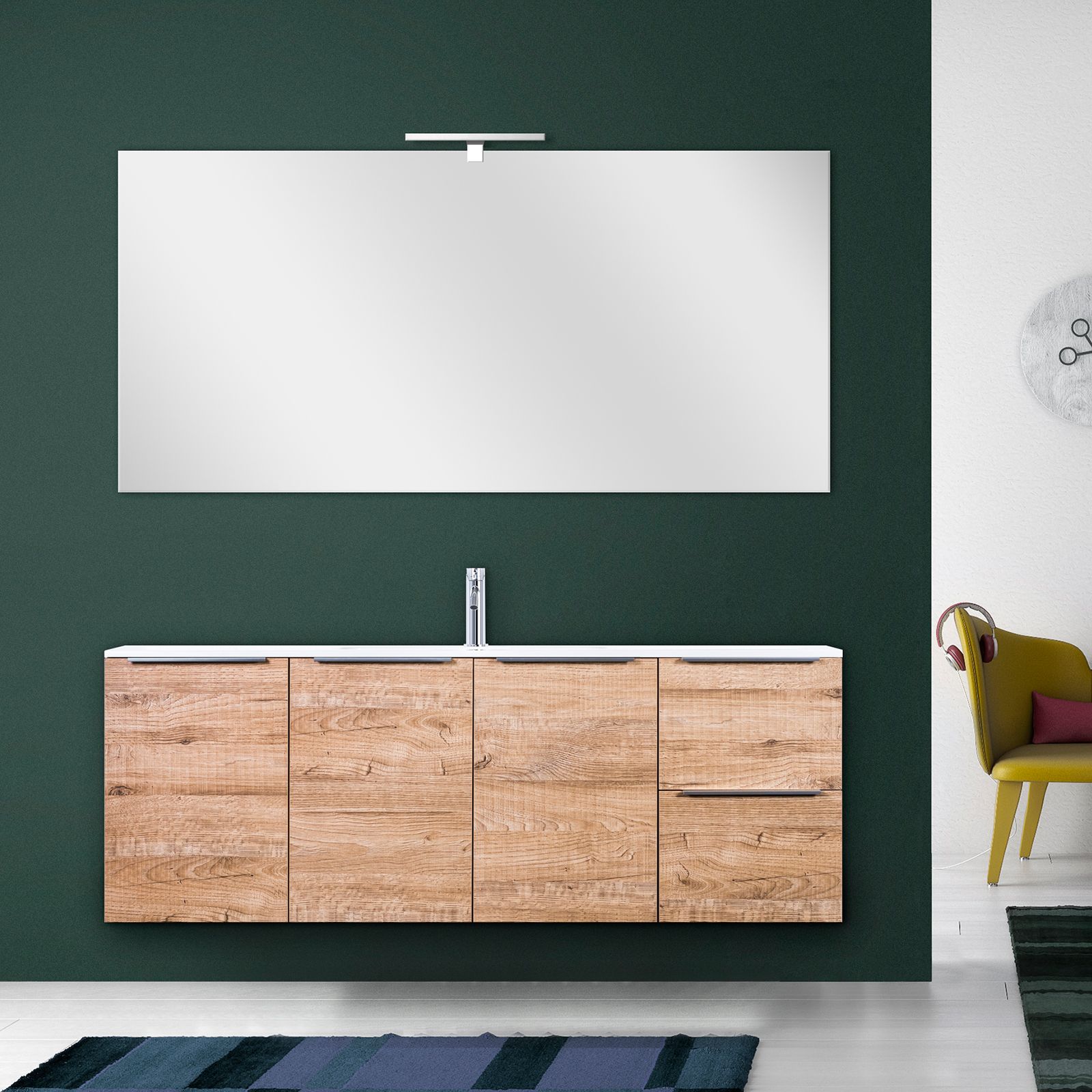 Mobile bagno moderno Wood 140 cm sospeso in legno lavabo mineralmarmo ...
