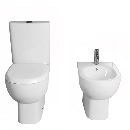 Sanitari Tania filomuro in ceramica wc monoblocco copriwater e bidet